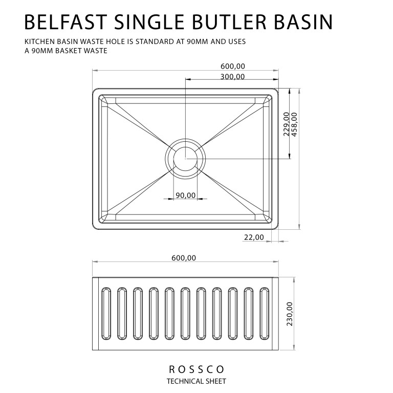 Belfast Single Butler Basin – White – ROSSCO