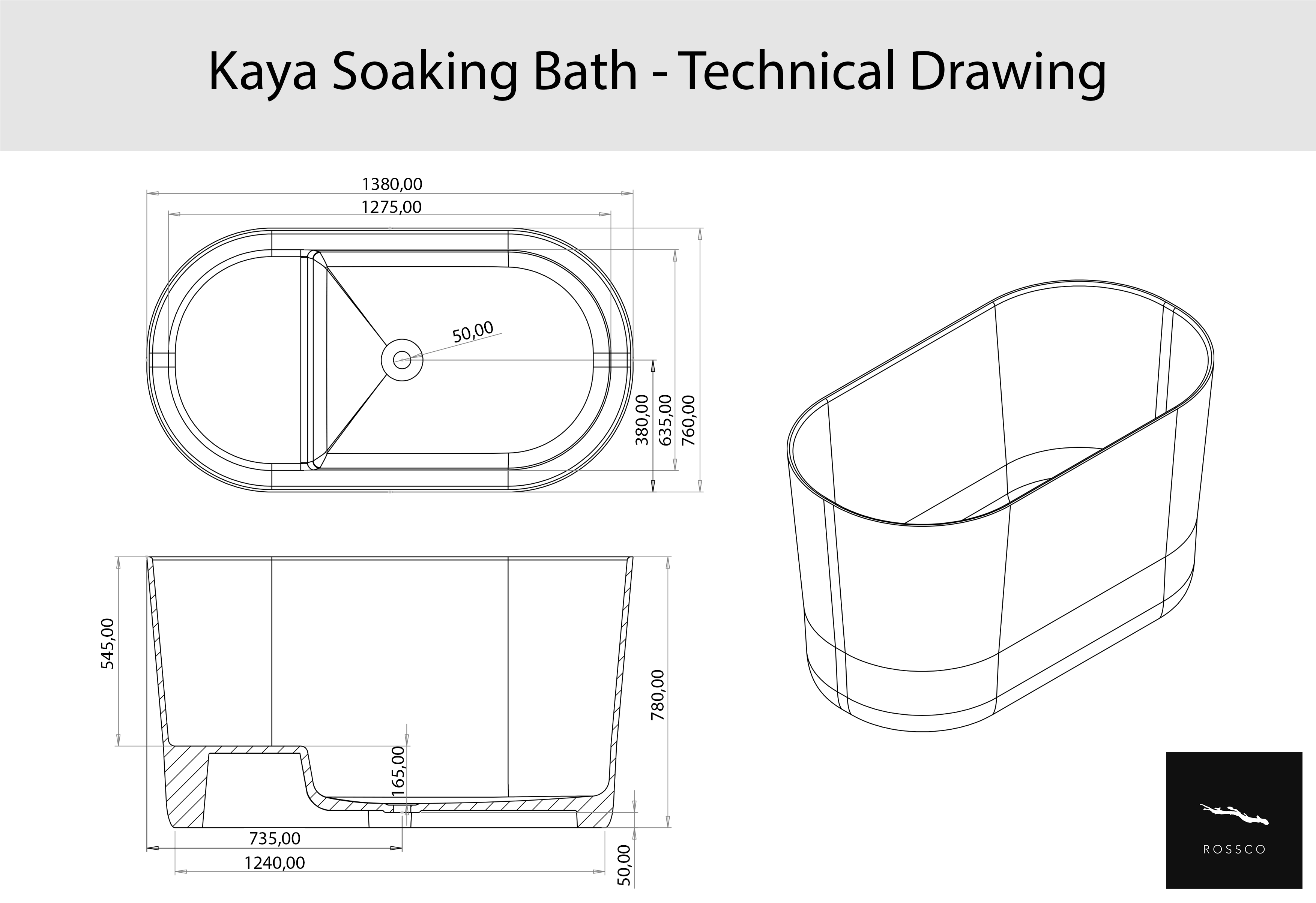 Kaya Soaking Bath Technical Drawing – ROSSCO